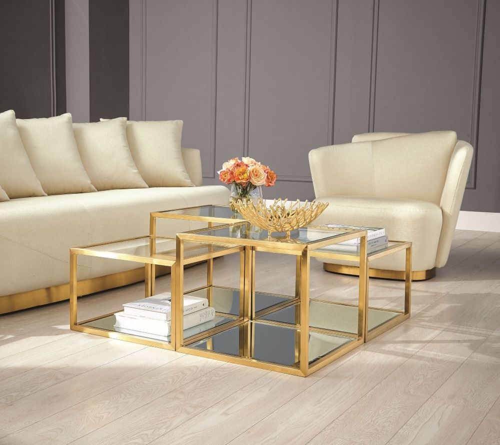 MULTI-LEVEL GY-CT-8166BG Brushed Gold Coffee Table W100*D100*H51CM – Xcella