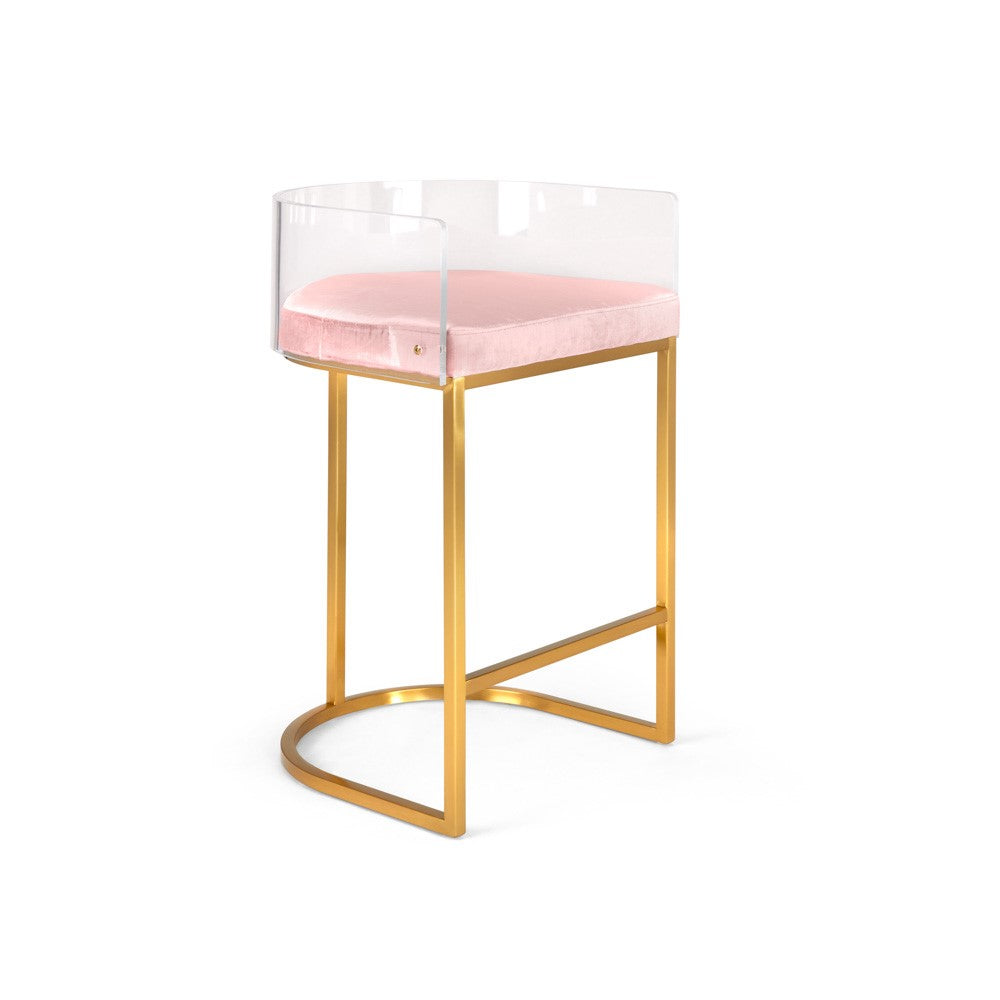 LUCCA Acrylic Counter Stool GY-COU-8529G E-Pink Velvet color Brushed G ...